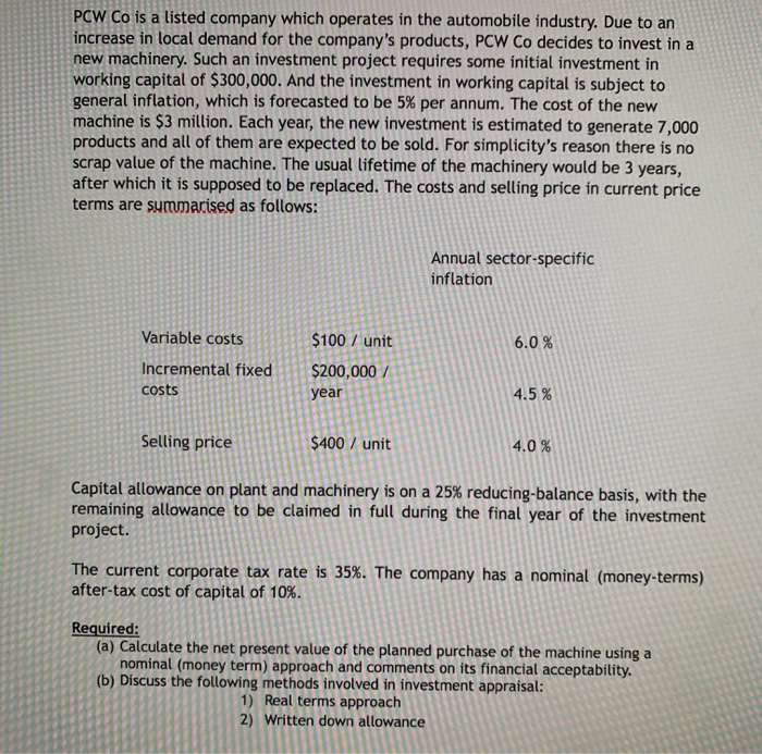 PCW Co is a listed company which operates in the | Chegg.com