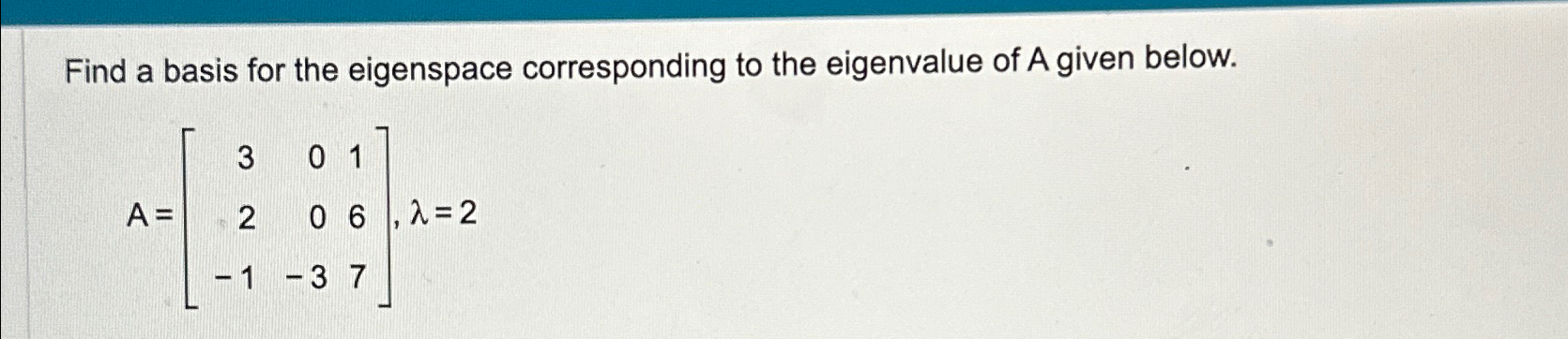 Solved Find a basis for the eigenspace corresponding to the | Chegg.com