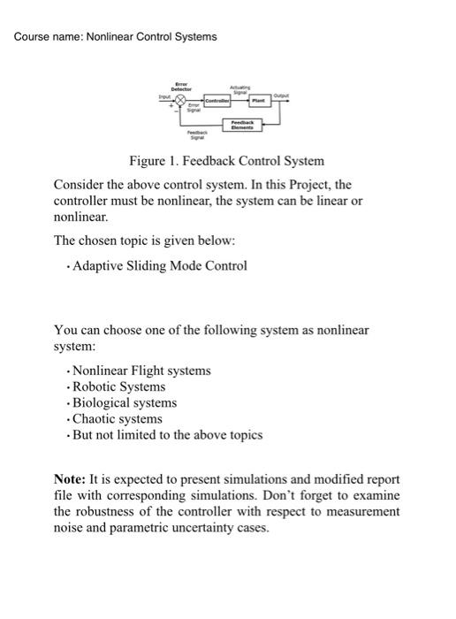Solved Course Name Nonlinear Control Systems Figure 1