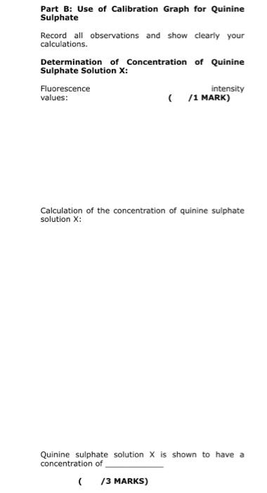Part B: Use of Calibration Graph for Quinine Sulphate | Chegg.com