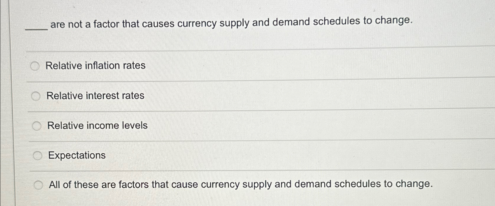Solved are not a factor that causes currency supply and | Chegg.com