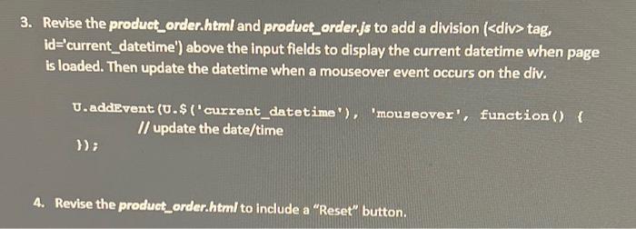 Solved 3. Revise the product_order.htmi and product_order;s | Chegg.com
