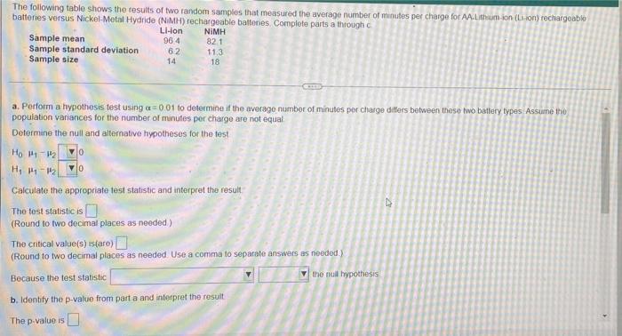 Solved The following table shows the results of two random | Chegg.com