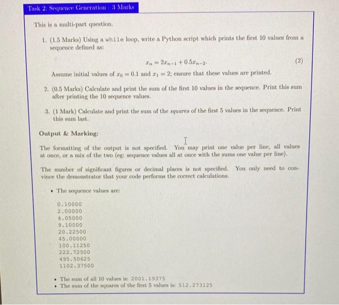 Solved Task 2: Sequence Generation 3 Marks This is a | Chegg.com