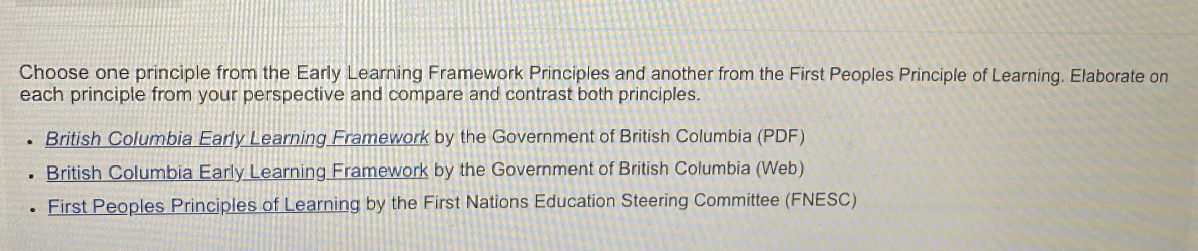 Solved Choose one principle from the Early Learning | Chegg.com