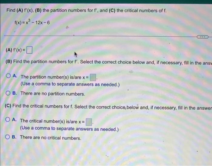 Solved Find (A)f′(x),(B) the partition numbers for f′, and | Chegg.com