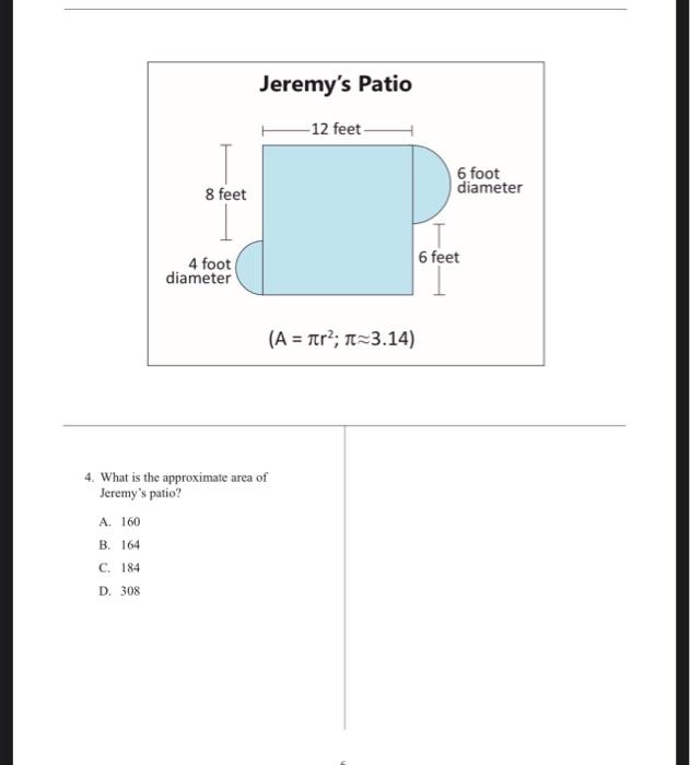 Solved Jeremy's Patio - 12 feet 6 foot diameter 8 feet 6 | Chegg.com