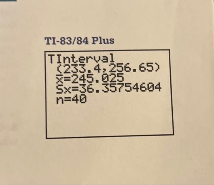 Solved TI-83/84 Plus3. Interpreting a Confidence Interval | Chegg.com