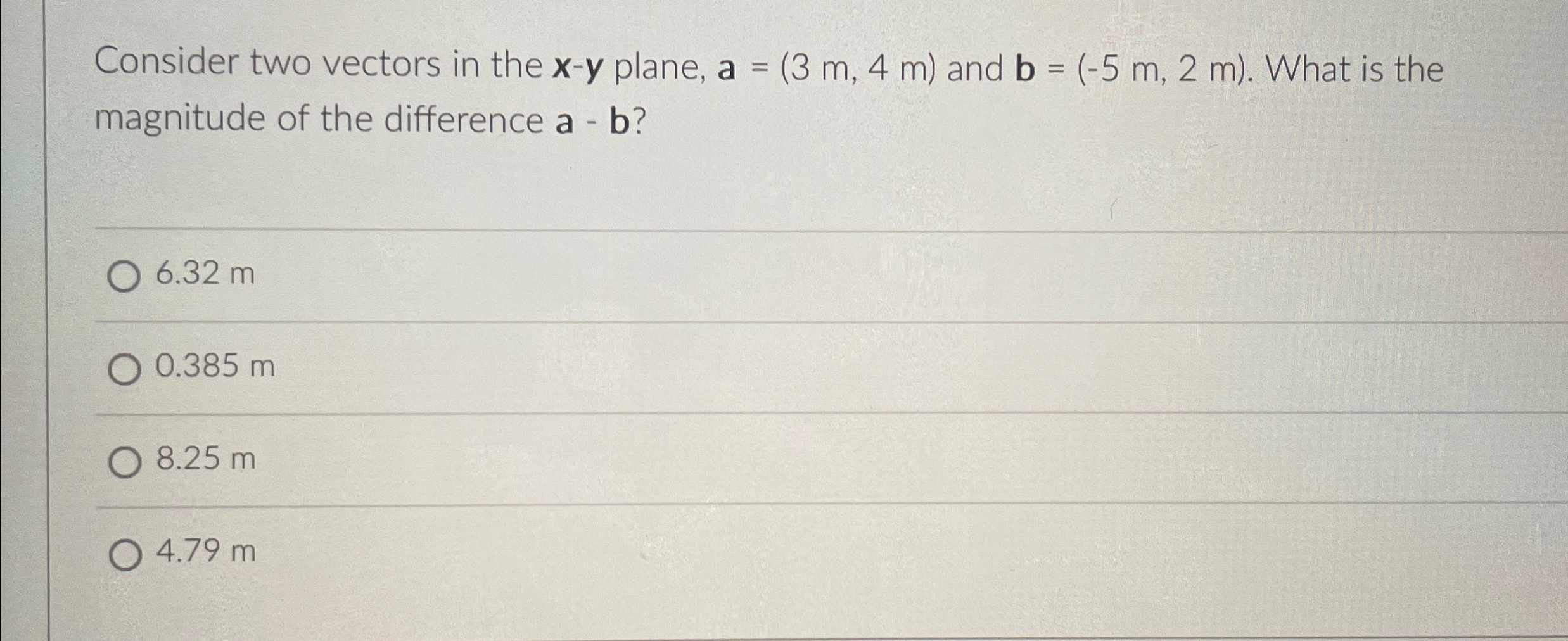 Solved Consider two vectors in the x-y ﻿plane, a=(3m,4m) | Chegg.com