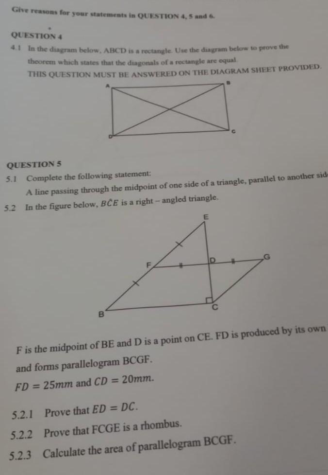 Solved QUFSTION 4 4.1 In the diagram below, ABCD is a | Chegg.com