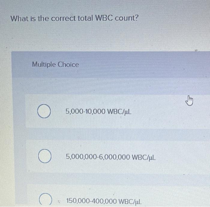 Solved What is the correct total WBC count? Multiple Choice | Chegg.com