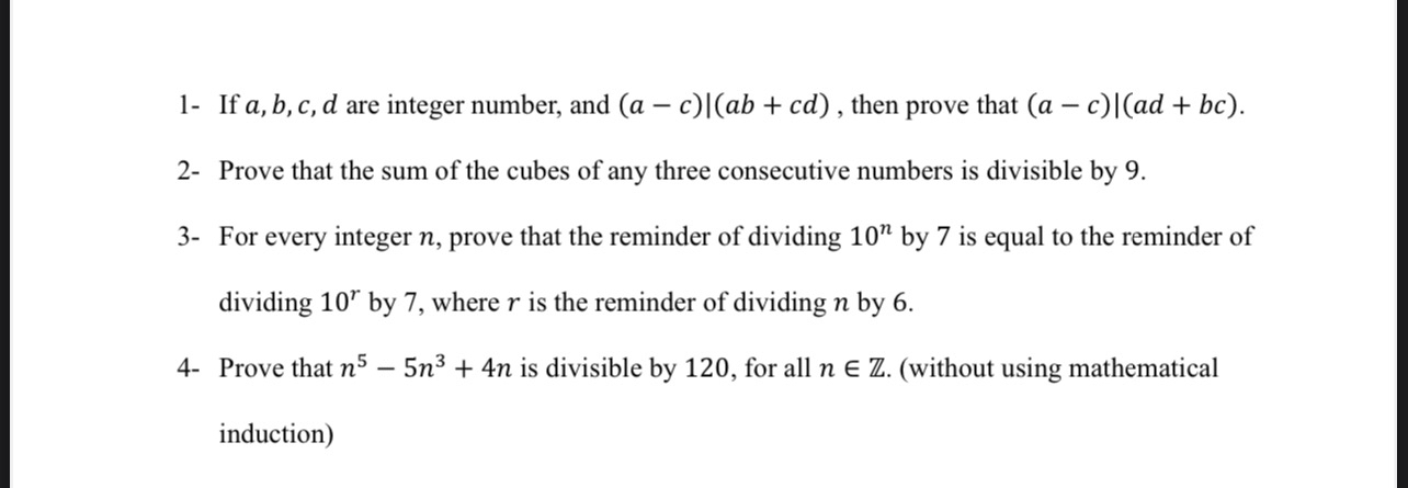 Solved 1- ﻿If a,b,c,d ﻿are integer number, and | Chegg.com