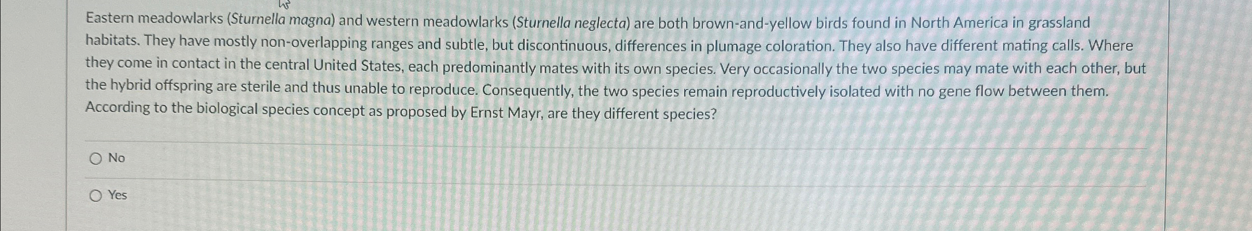 Solved Eastern meadowlarks (Sturnella magna) ﻿and western | Chegg.com