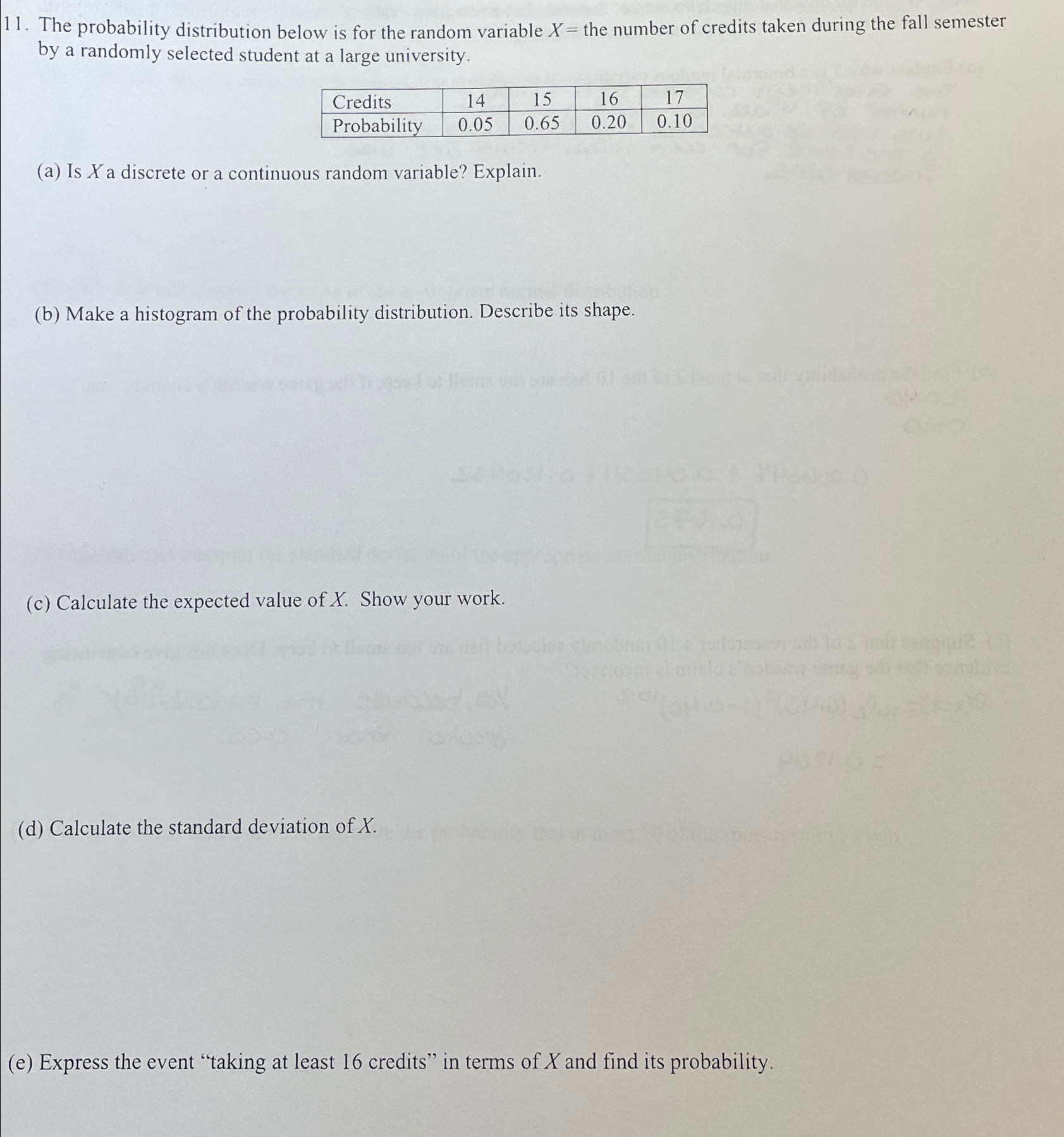Solved The probability distribution below is for the random | Chegg.com