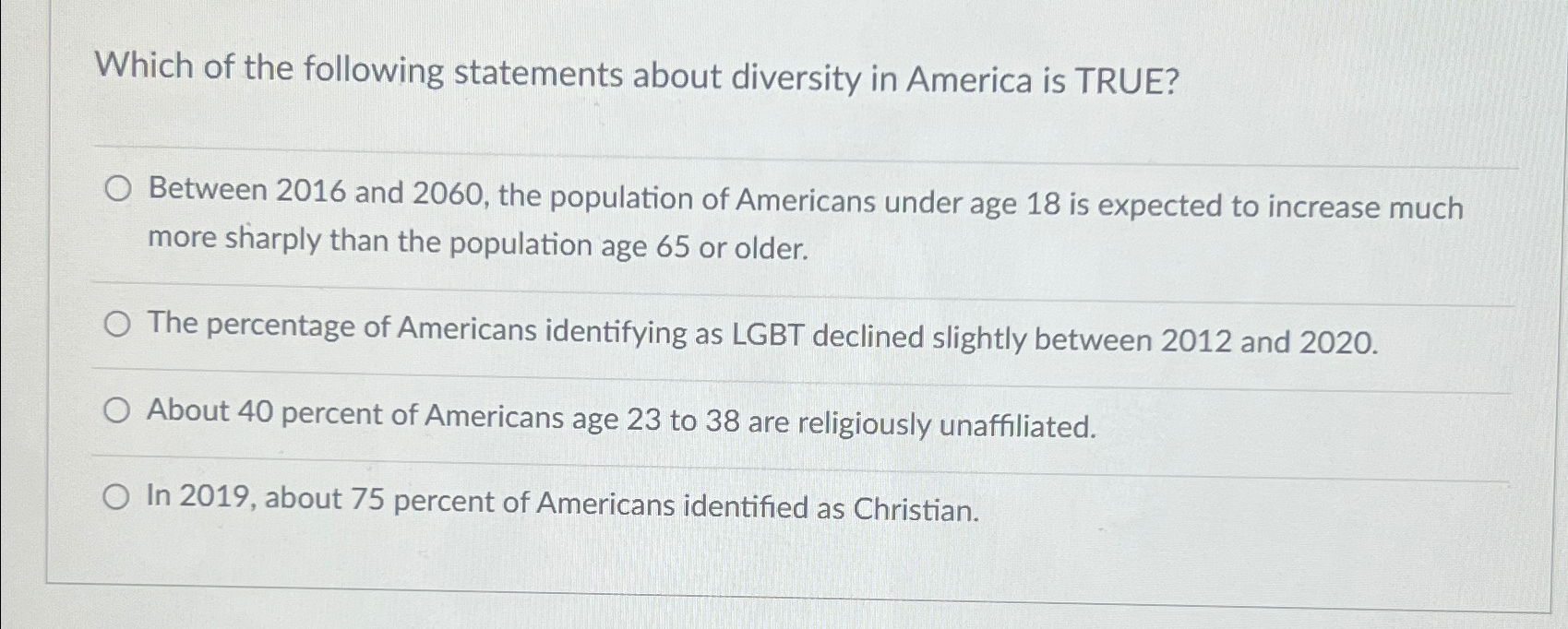 Solved Which of the following statements about diversity in | Chegg.com