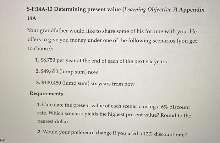 Solved S-F:14A-13 Determining present value (Learning | Chegg.com