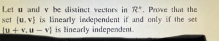 Solved Let u and y be distinct vectors in R". Prove that the | Chegg.com