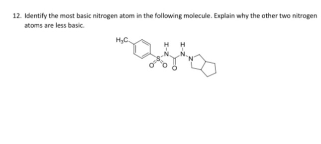 Solved 12. Identify the most basic nitrogen atom in the | Chegg.com