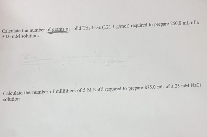 Solved Calculate the number of grams of solid Tris-base | Chegg.com
