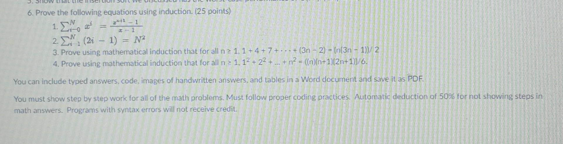 Solved Lule 6. Prove the following equations using induction | Chegg.com