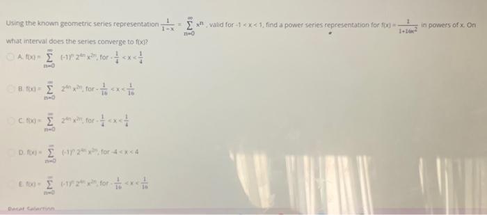 Solved Using the known geometric series representation | Chegg.com