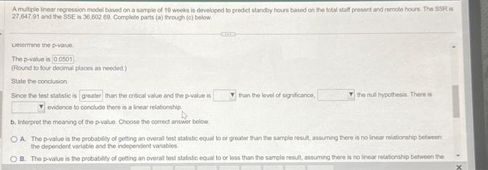 Solved A Multiple Linear Regression Model Based On A Sample 4317