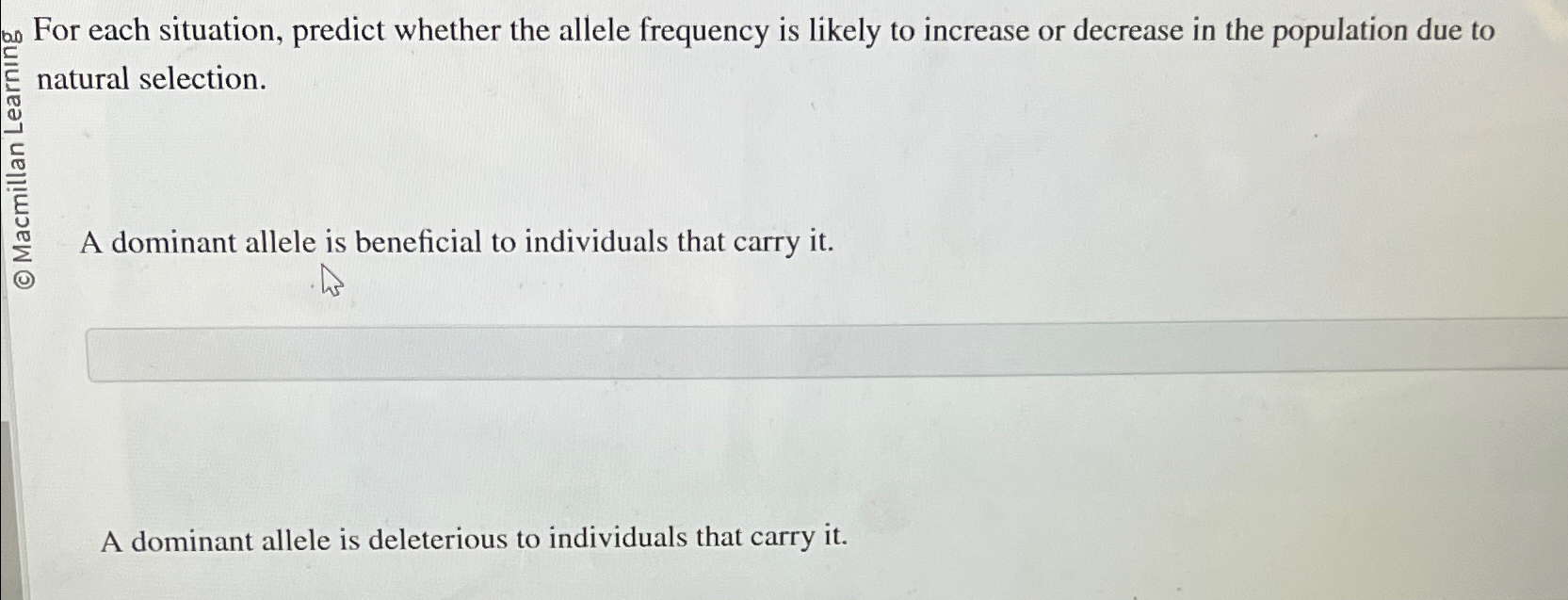 Solved For each situation, predict whether the allele | Chegg.com