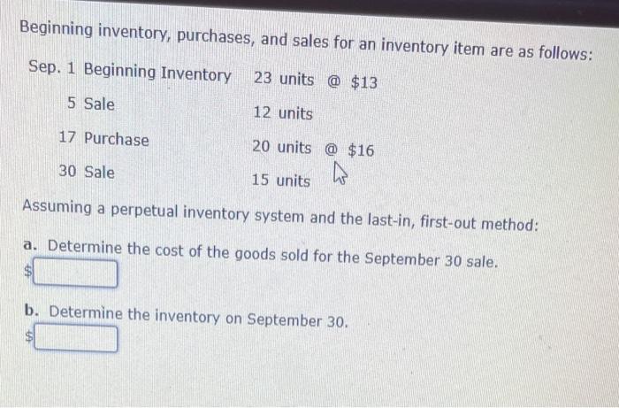 Solved Beginning inventory, purchases, and sales for an | Chegg.com