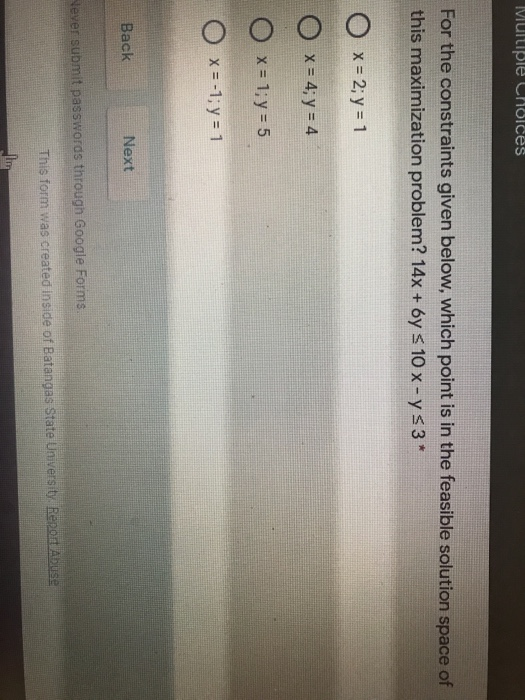 Solved Multiple Choices For the constraints given below, | Chegg.com