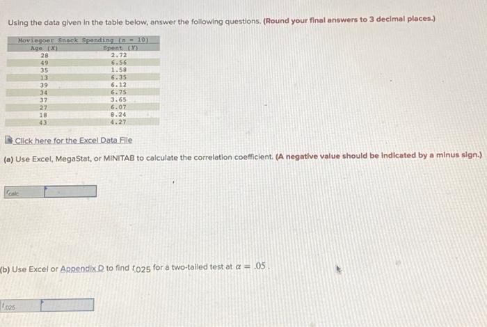 Solved Using the data given in the table below, answer the | Chegg.com