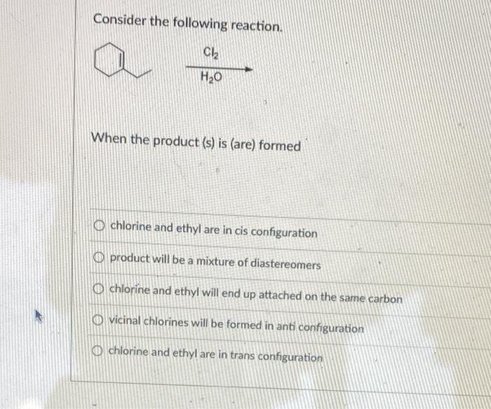 Solved Consider the following reaction. Cl2 a H20 When the | Chegg.com