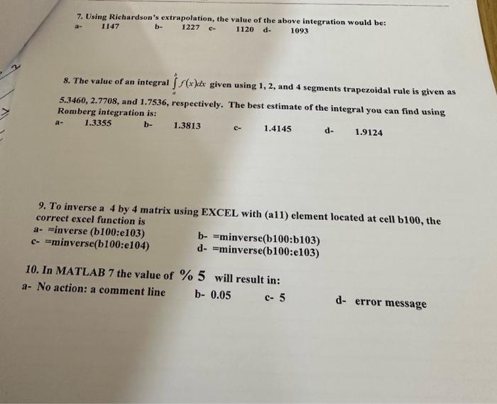 Solved 7. Using Richardson's extrapolation, the value of the | Chegg.com