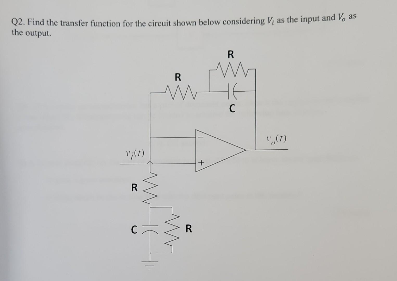 Solved Q2. Find the transfer function for the circuit shown | Chegg.com