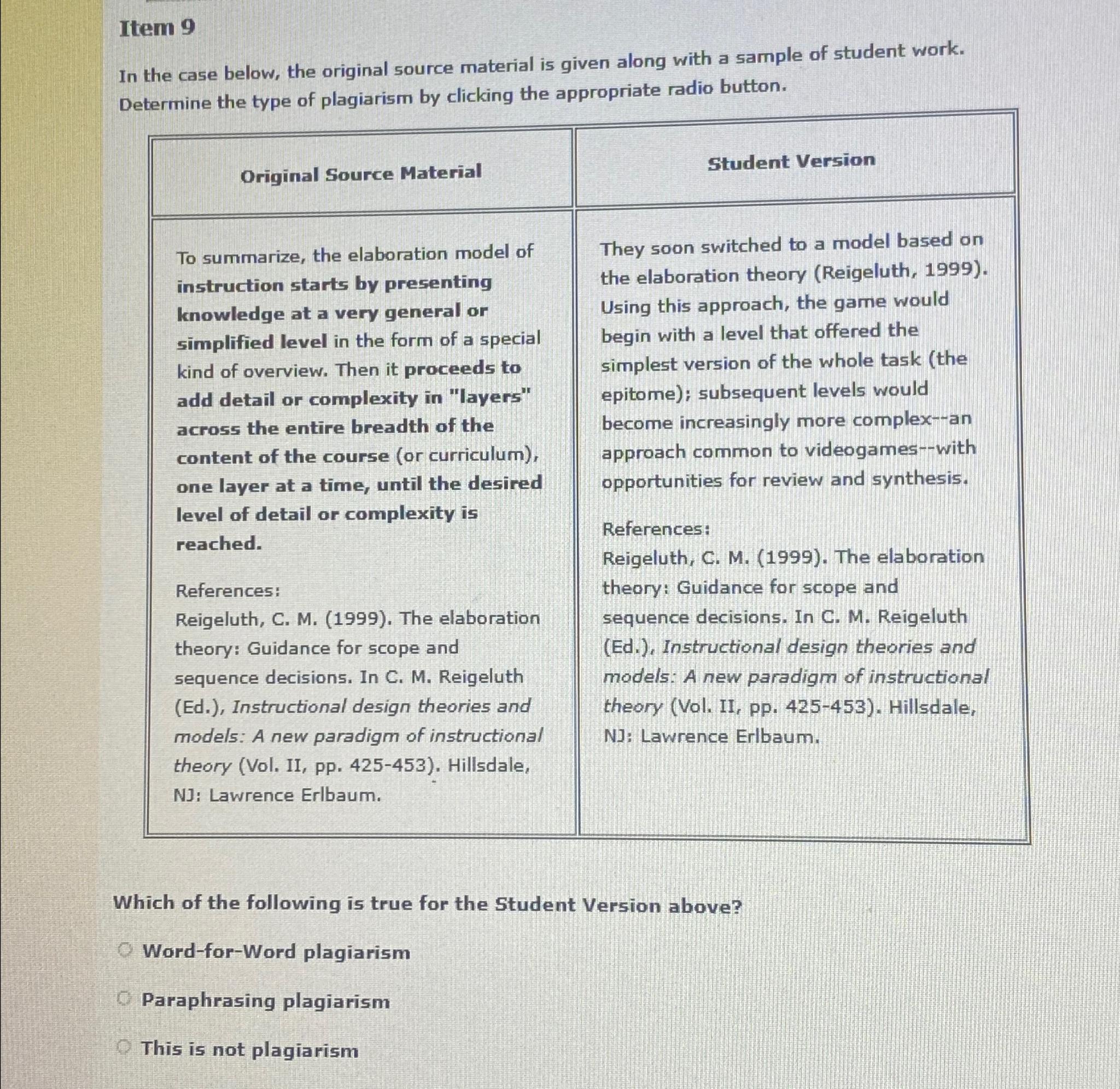 Solved Item 9In the case below, the original source material | Chegg.com