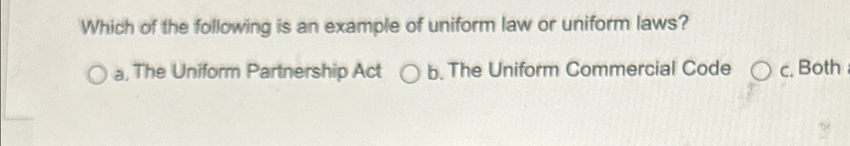 Solved Which of the following is an example of uniform law | Chegg.com