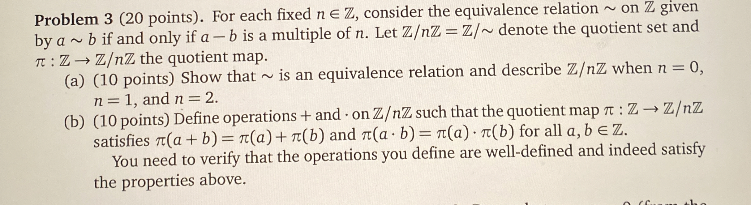 Solved Problem 3 (20 ﻿points). ﻿For each fixed ninZ, | Chegg.com