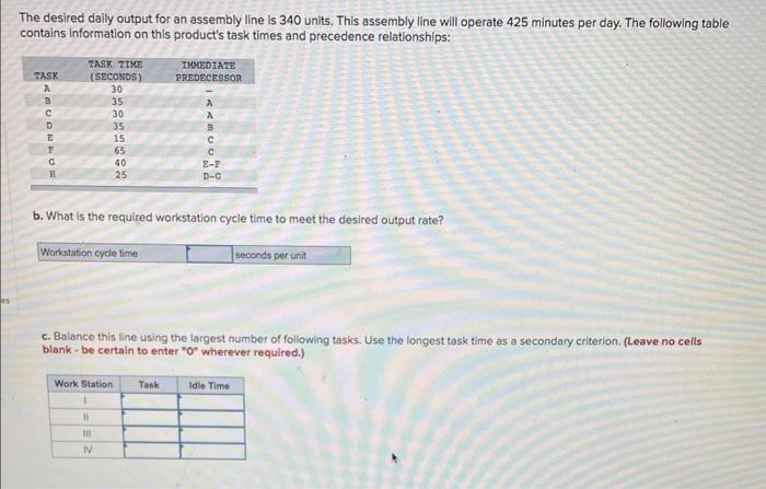 The desired daily output for an assembly line is 340 | Chegg.com