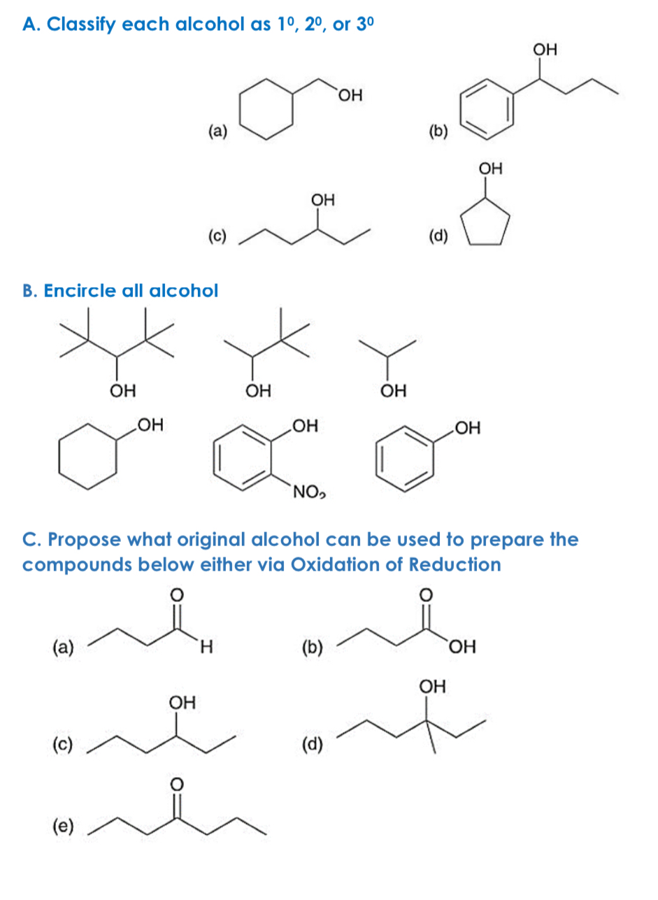 Solved A. ﻿Classify each alcohol as 10,20, ﻿or 30(d)B. | Chegg.com