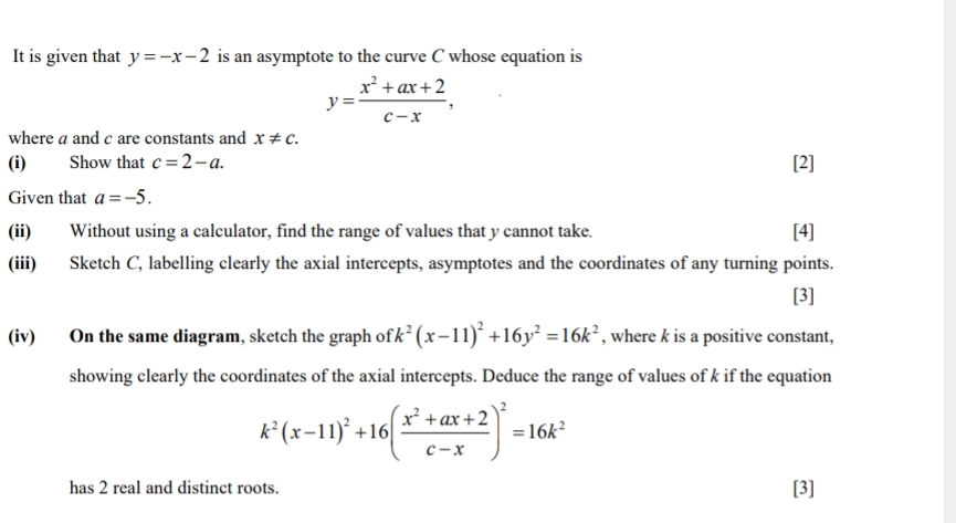 Solved It is given that y=-x-2 ﻿is an asymptote to the curve | Chegg.com