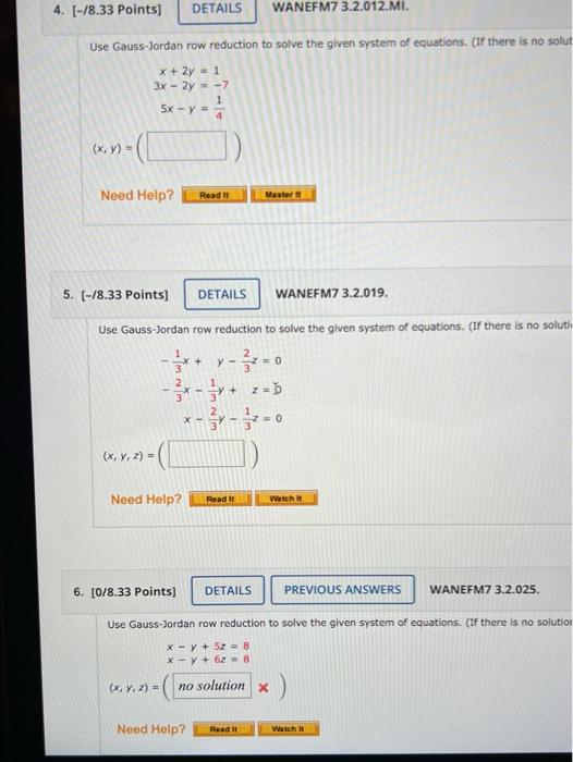 Solved Use Gauss-Jordan row reduction to solve the given | Chegg.com
