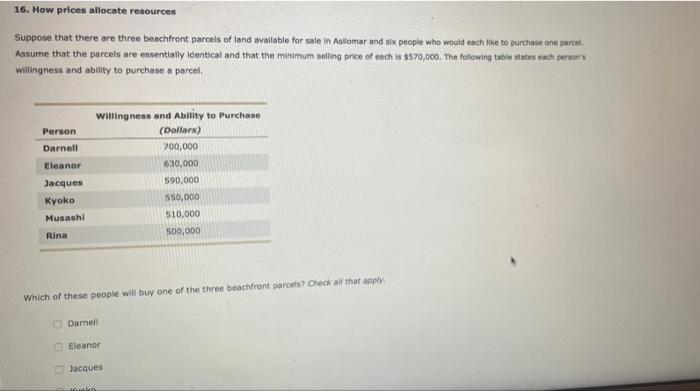 Solved 16. How prices allocate resources Suppose that there | Chegg.com
