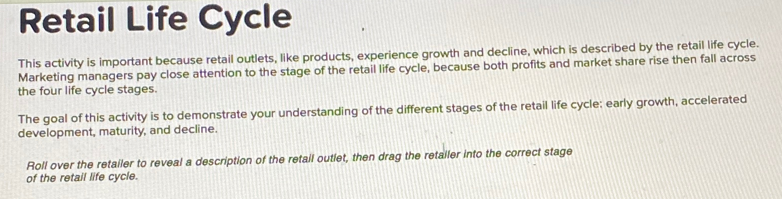 Solved Retail Life CycleThis activity is important because | Chegg.com