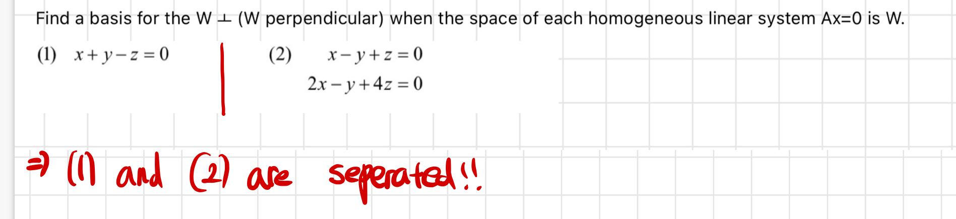 Solved Find a basis for the W perpendicular when the space | Chegg.com