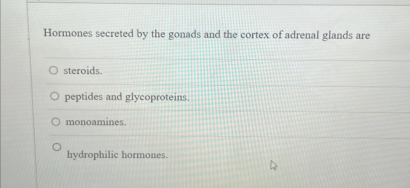 Solved Hormones secreted by the gonads and the cortex of | Chegg.com