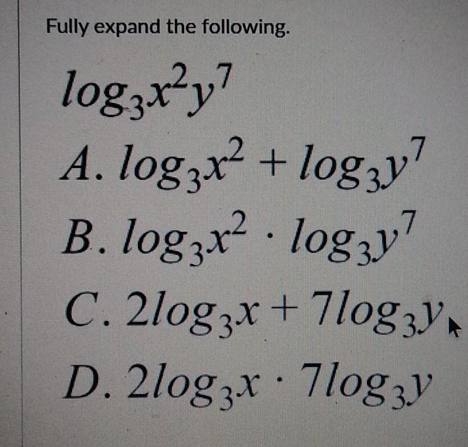 Solved B. log2 y-log,15 C. log, 15-log, y Expand the | Chegg.com