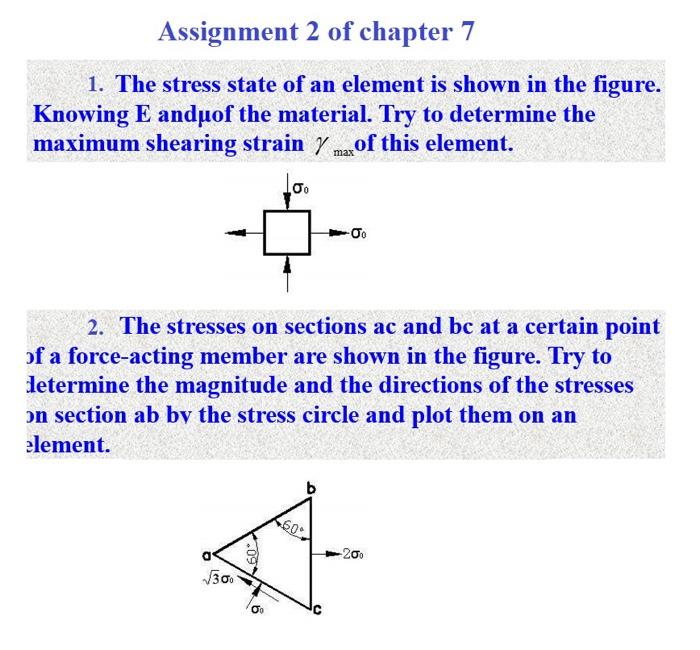Solved Assignment 2 of chapter 7 1. The stress state of an | Chegg.com