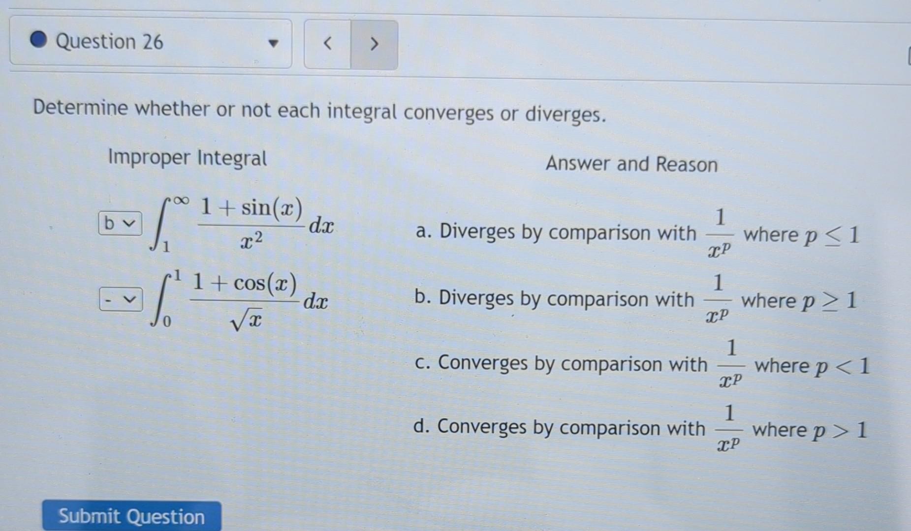 Solved Determine whether or not each integral converges or | Chegg.com