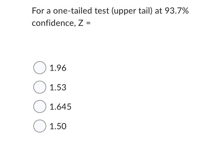 Solved For a one-tailed test (upper tail) at 93.7% | Chegg.com