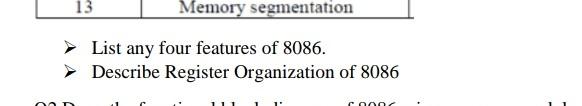 Solved List any four features of 8086 . Describe Register | Chegg.com