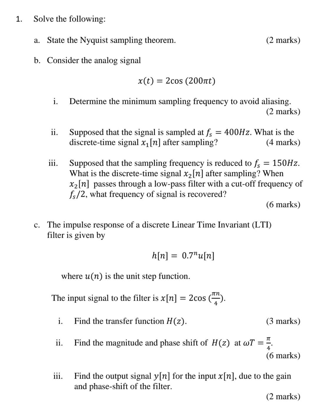 Solved 1. Solve the following: a. State the Nyquist sampling | Chegg.com